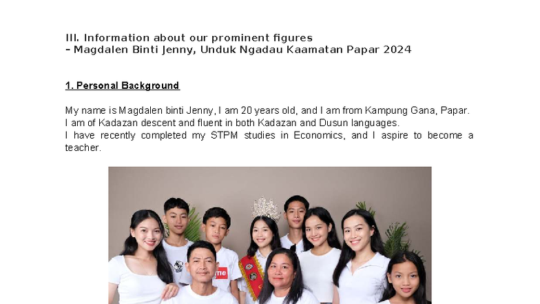 Unduk Ngadau Kaamatan Papar 2024: Magdalen Binti Jenny's Journey - Studocu