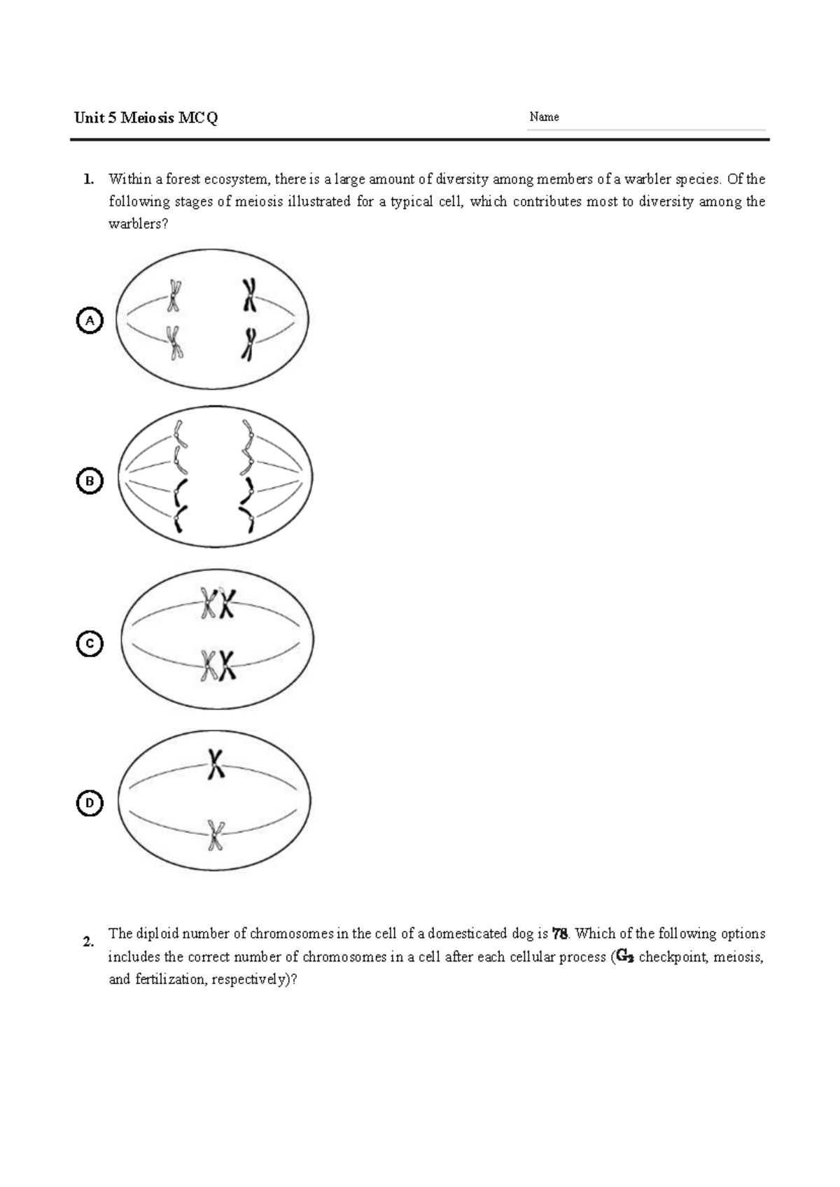 3 8Q W 0 :W ROR 7HVW RRNOHW 0 4 - Unit 5 Meiosis MCQ Study Guide - Studocu