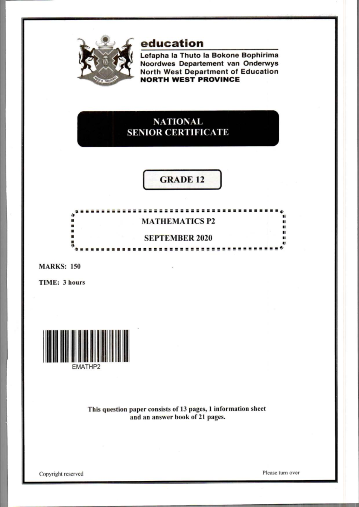 2020 NW Grade 12 Maths Prelim P2 Question Paper - Studocu