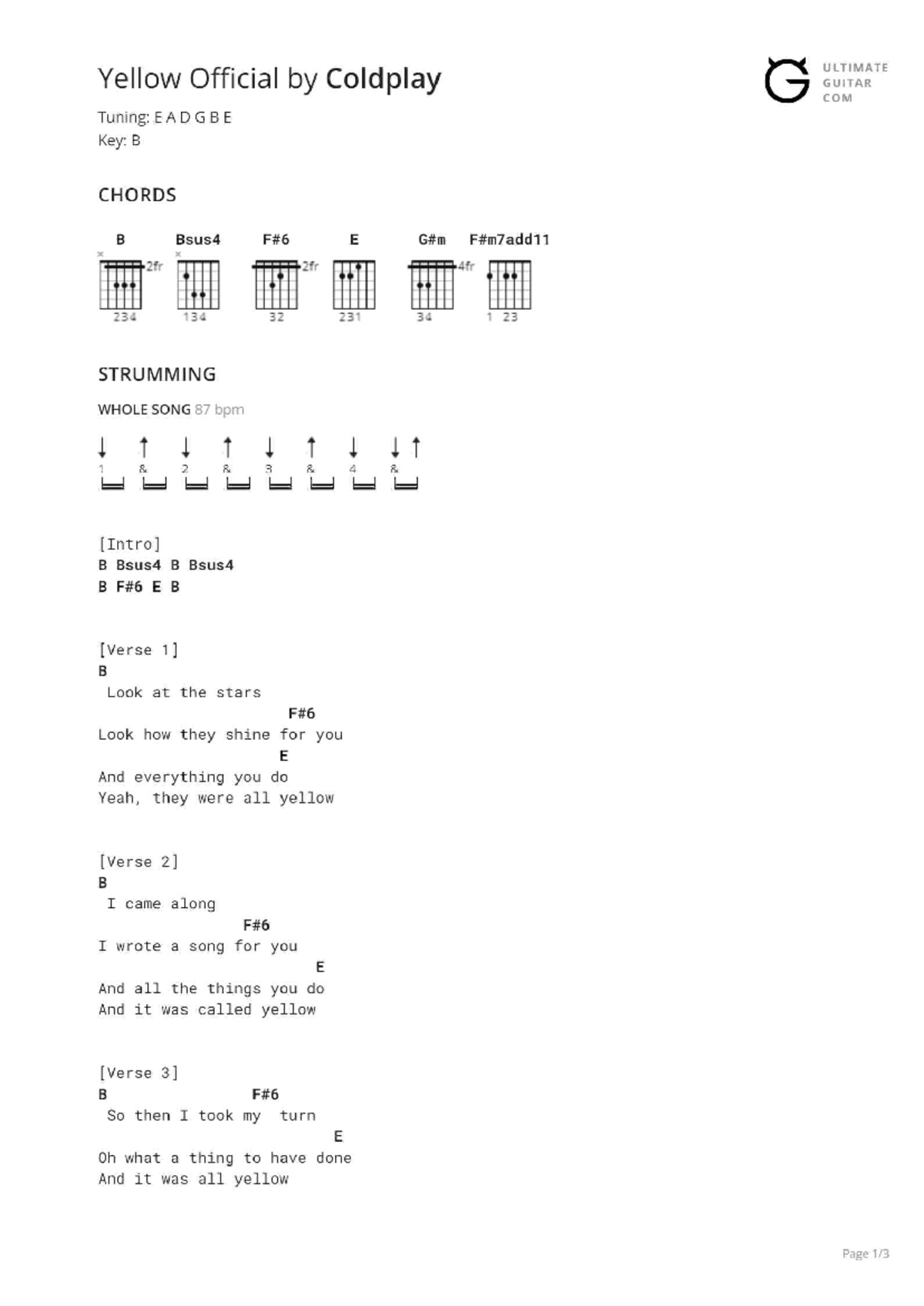 Yellow officialmusic - ULTIMATE Yellow Official Coldplay GUITAR COM ...
