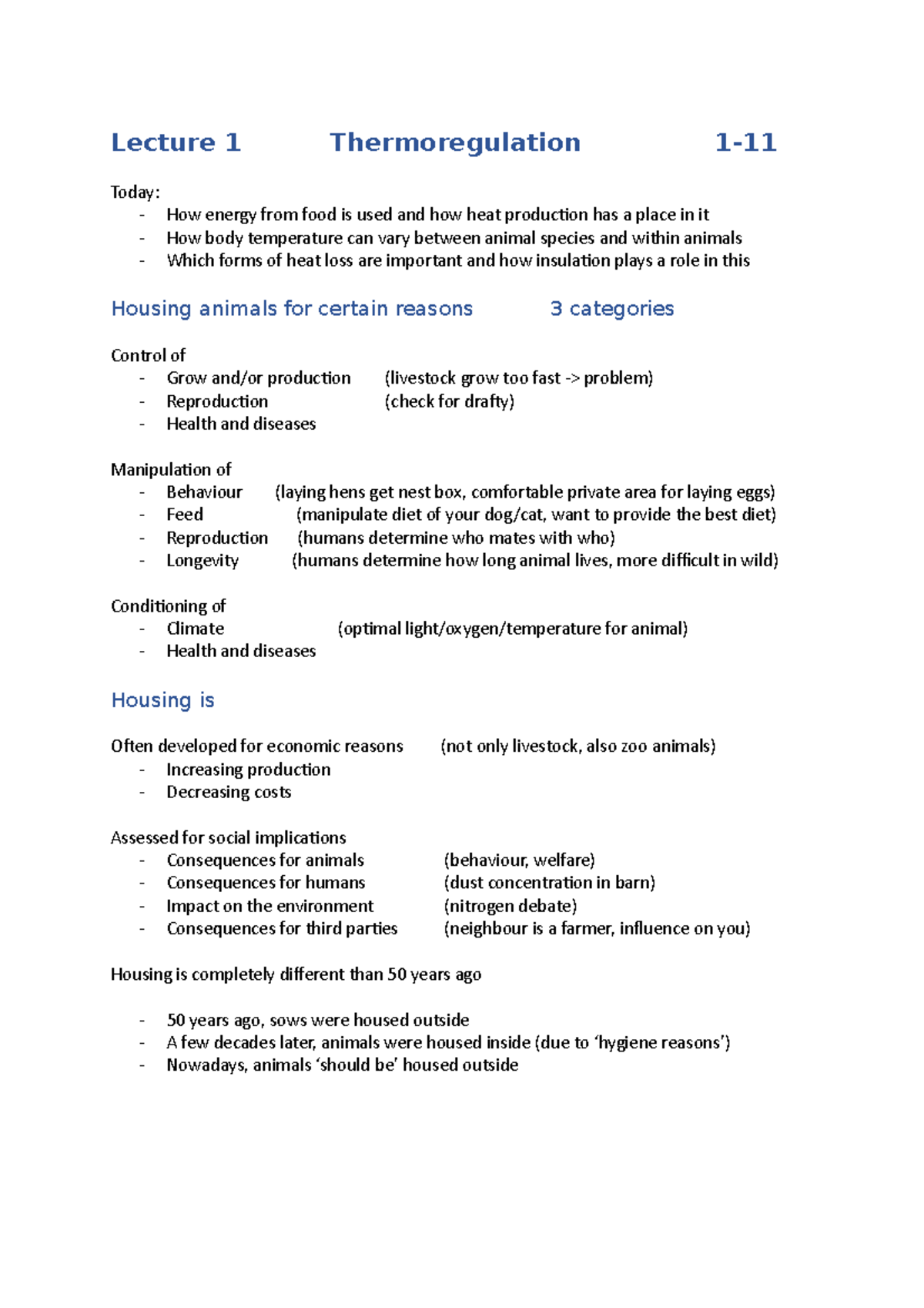 Thermoregulation: Lecture Notes on Homeotherms, Heat Loss, and ...