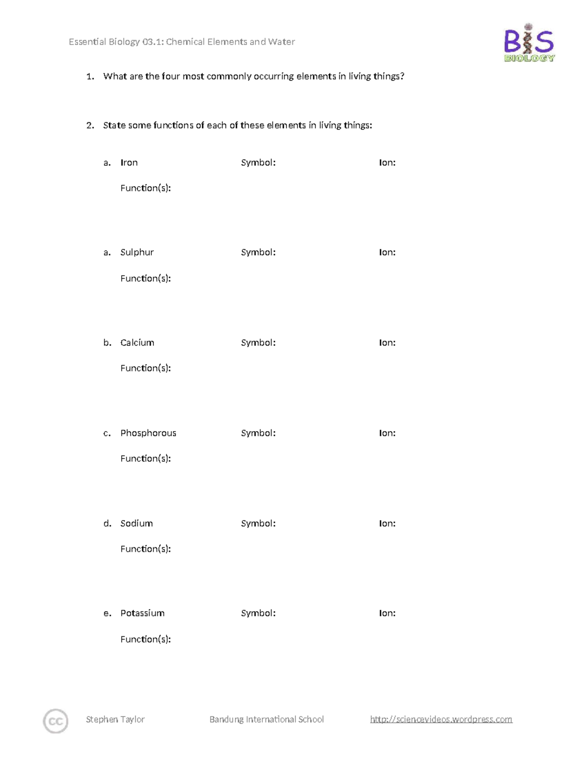 Essential Biology 03.1: Key Elements in Living Organisms - Studocu