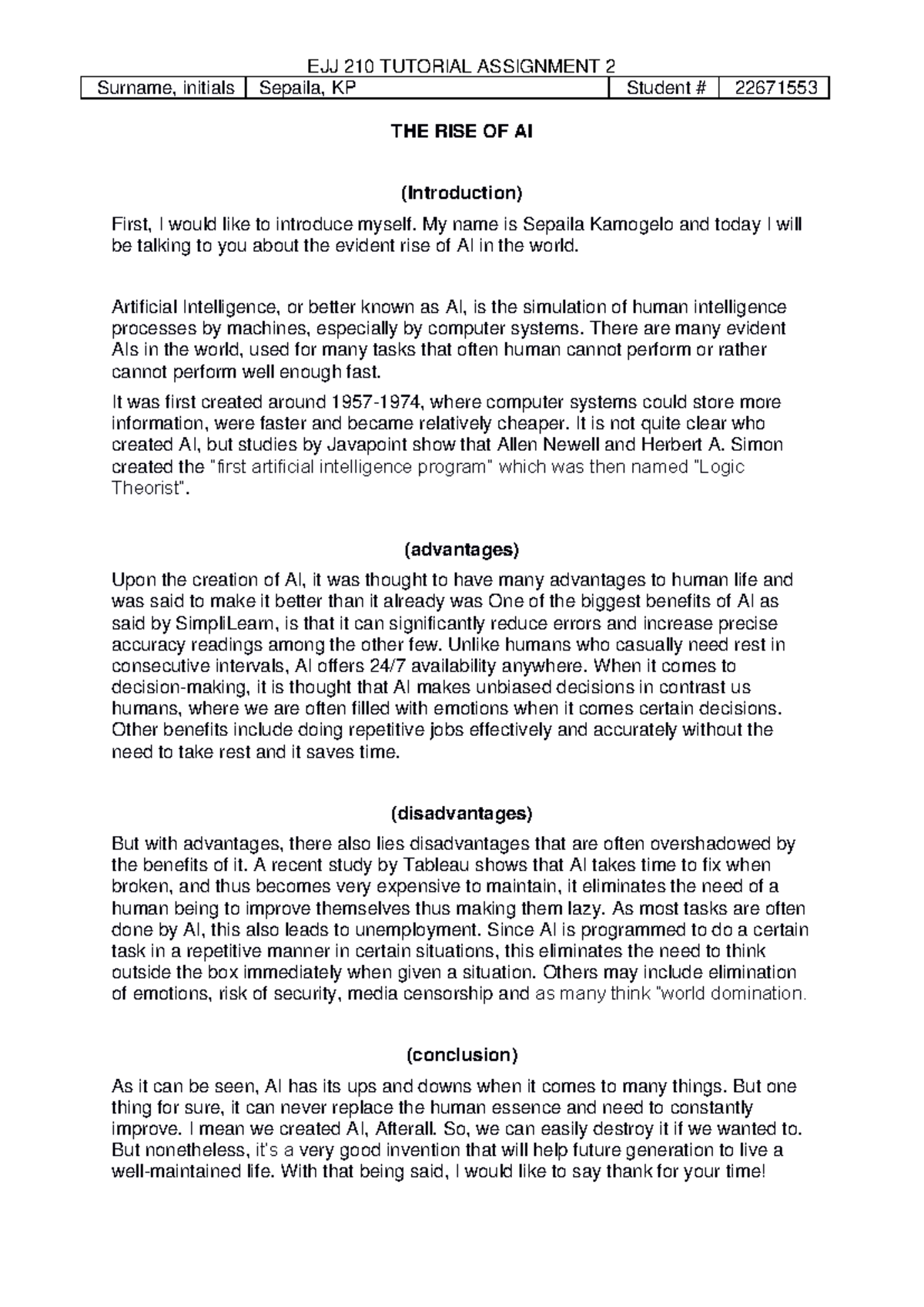 EJJ 210 2024 Tutorial 2 - xxxxxxxxx - EJJ 210 TUTORIAL ASSIGNMENT 2 ...