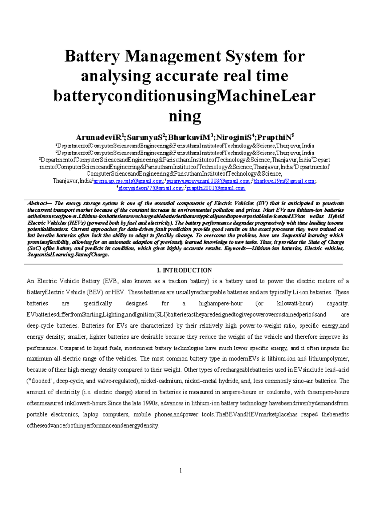 Battery Management System for Real-Time SoC Prediction in EVs - CSE ...