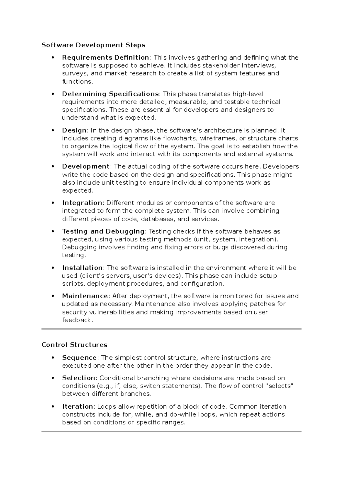 Year 11 Software Engineering Notes: Software Development Steps - Studocu