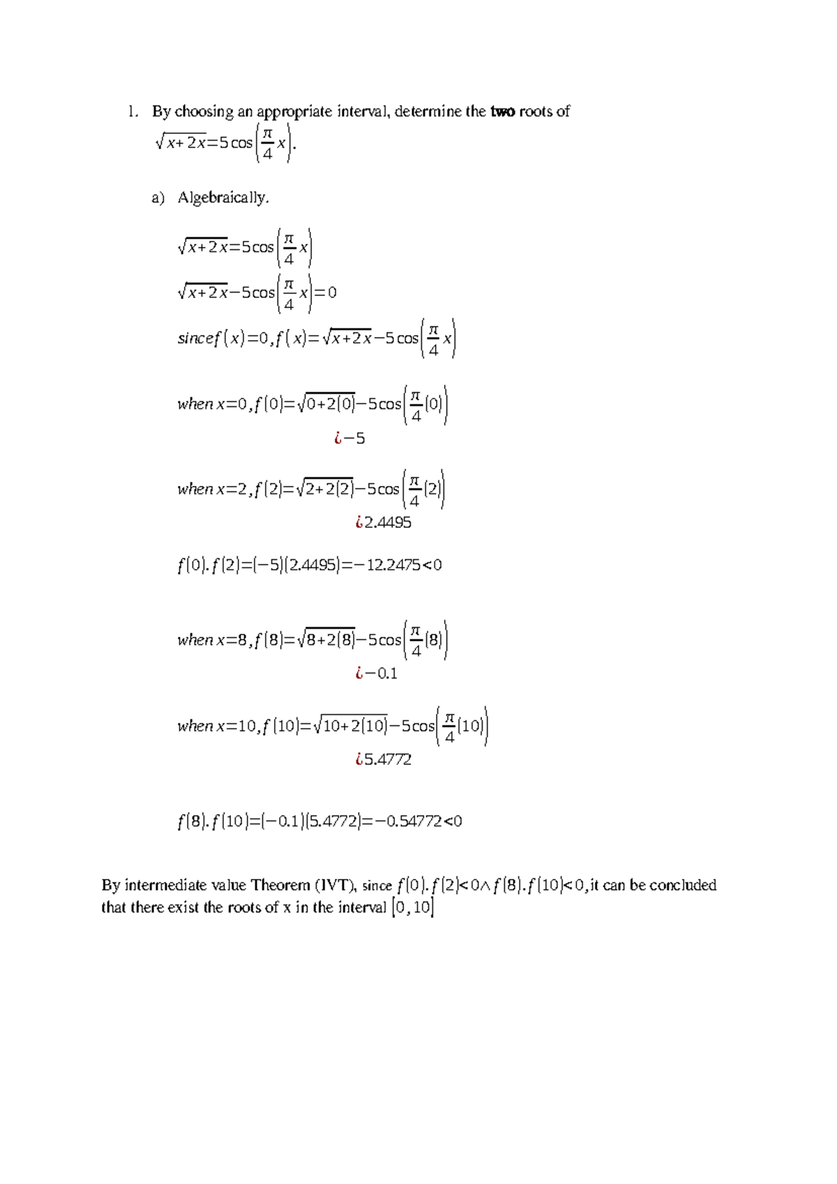 MAT575 Assignment: Finding Roots of 2cos(π/4 x) Using Numerical Methods ...