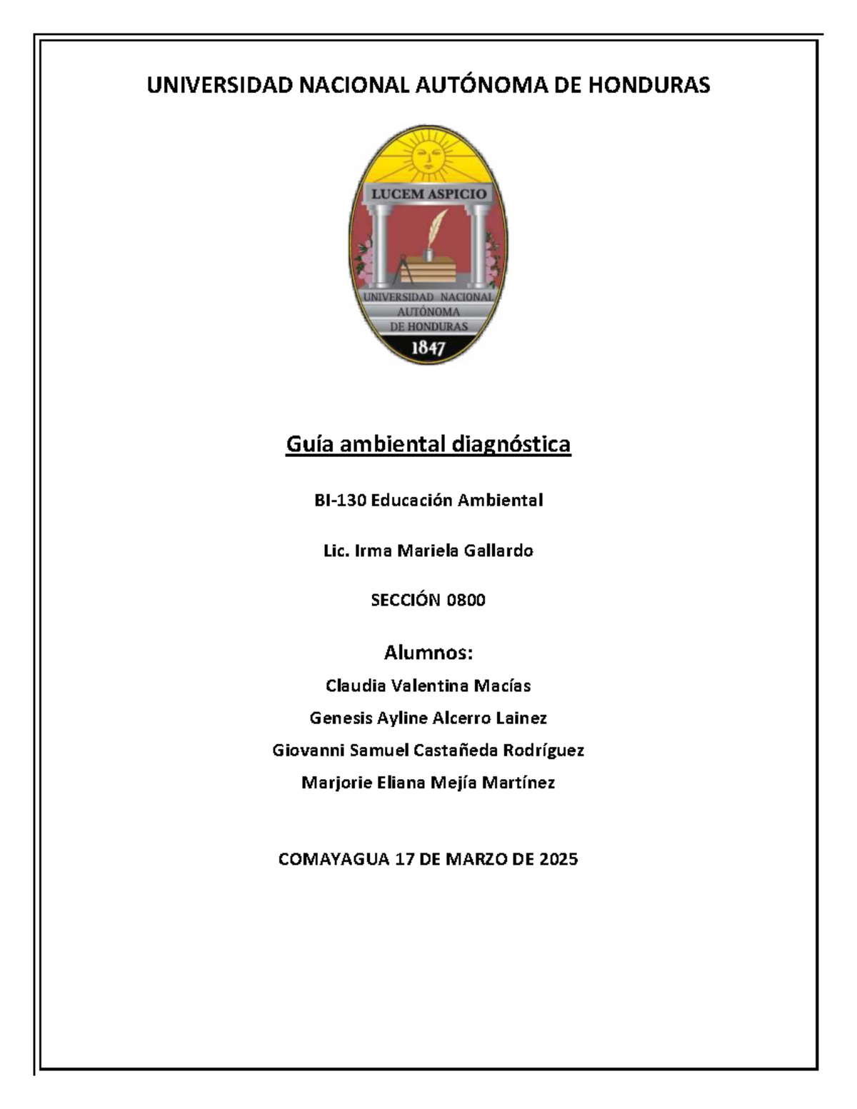 Guía Diagnóstica Ambiental - BI-130 Educación Ambiental - Studocu