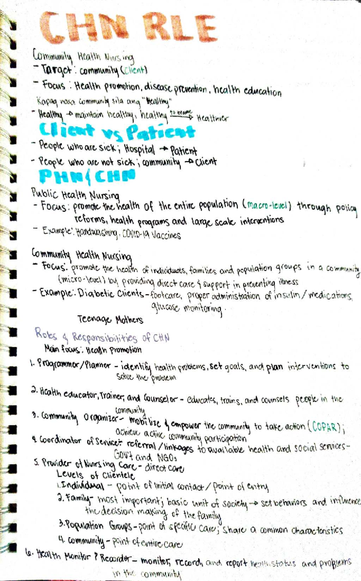 CHN RLE - Community Health Nursing Notes on Promotion & Prevention ...
