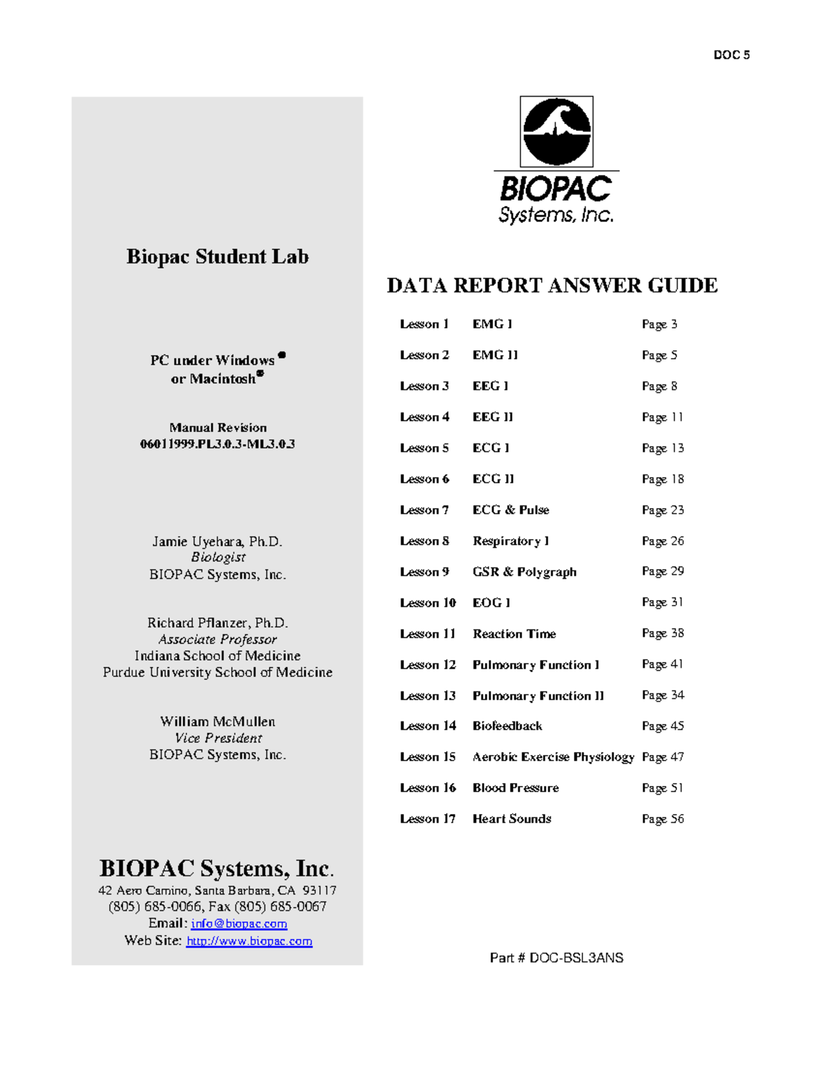 BSL Answer Guide - BIOPAC Systems Lab Data Report (Lessons 1-5) - Studocu