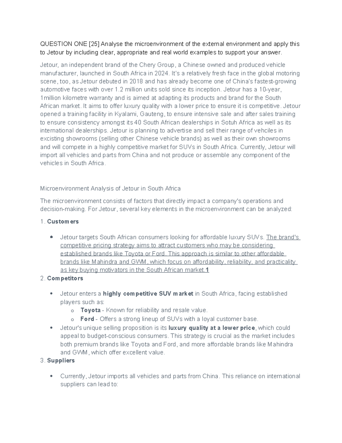 International Business Assignment: Microenvironment Analysis of Jetour ...