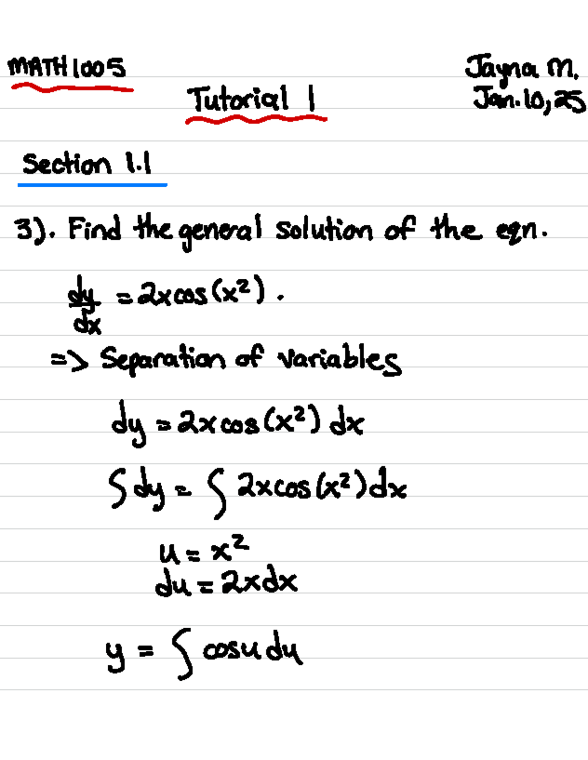 MATH 1005 Tutorial 1 - General Solutions & IVP Techniques - Studocu