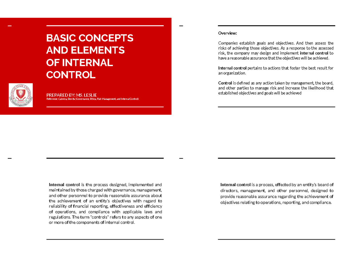 COSO Framework: Basic Concepts & Elements of Internal Control - Studocu
