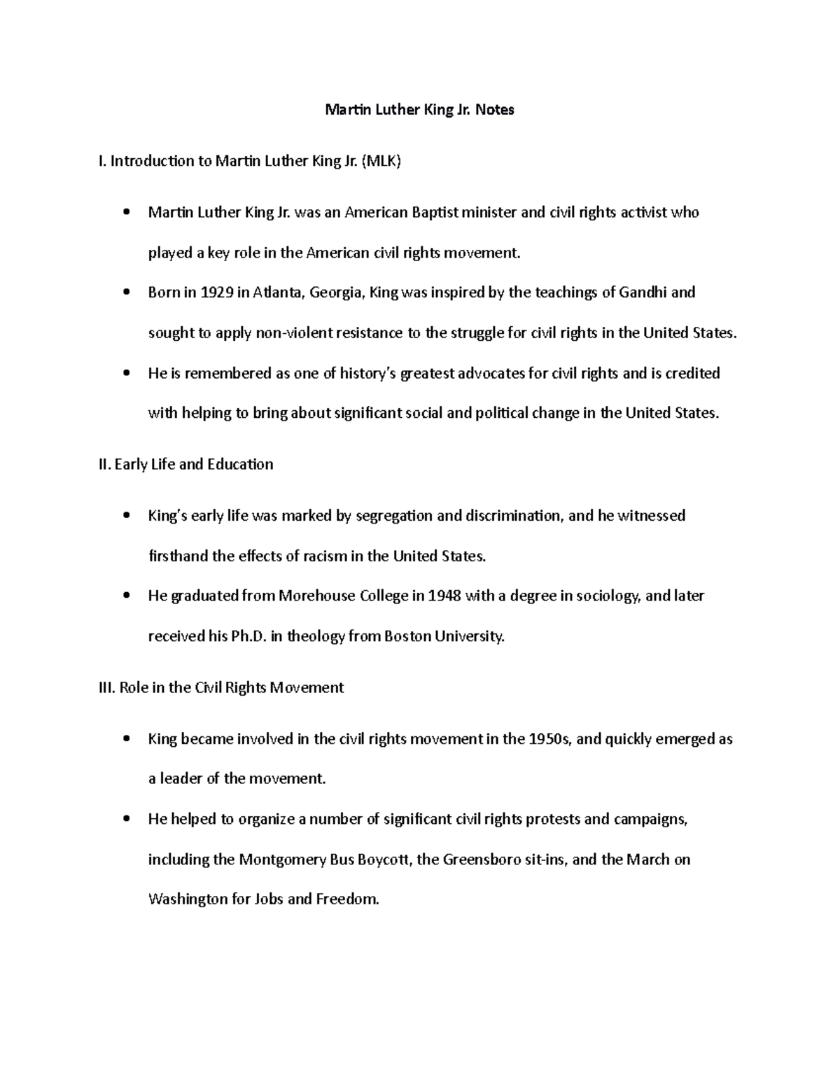 MLK Civil Rights Movement: Comprehensive Study Notes - Studocu
