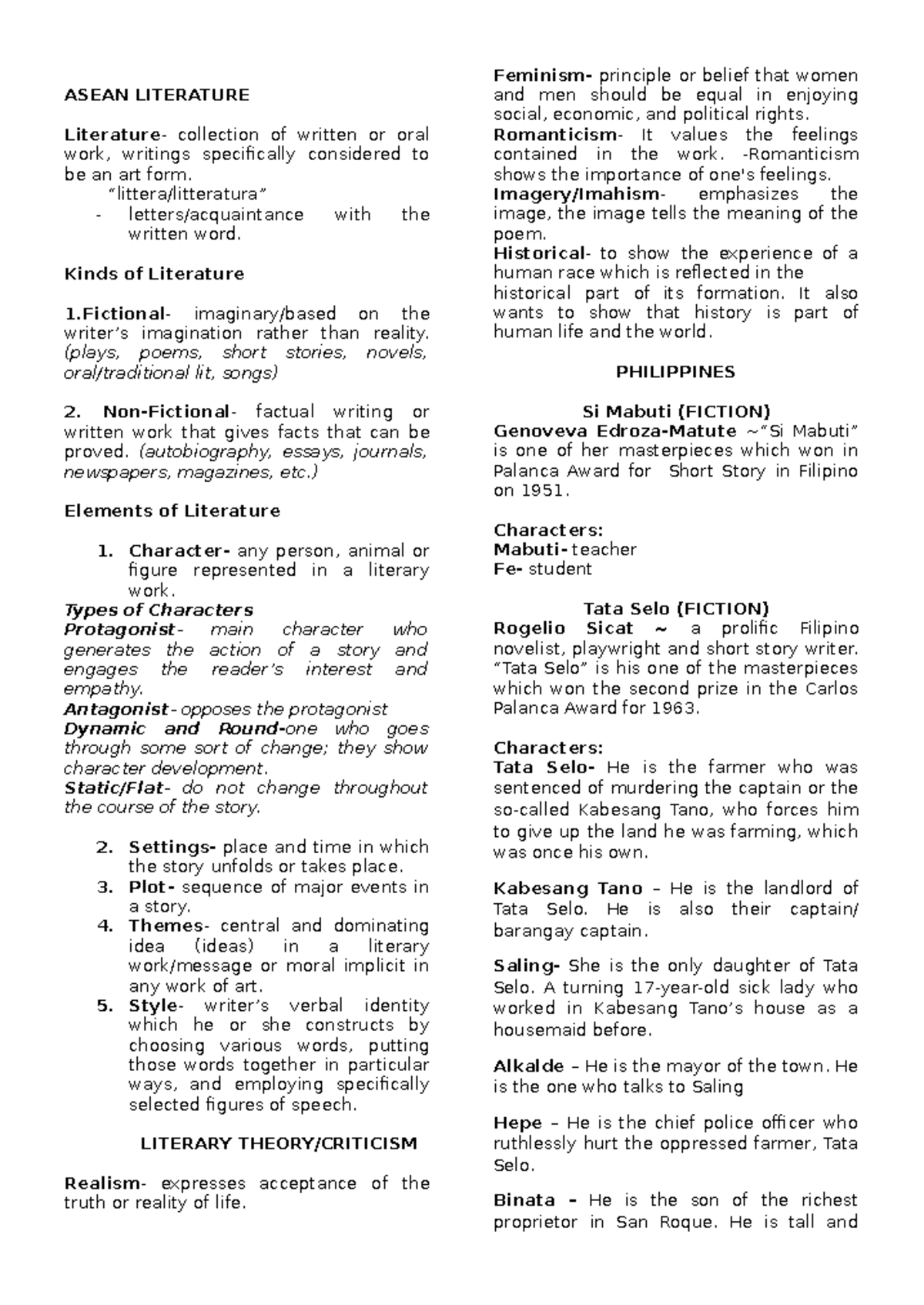 ASEAN LIT Review: Key Themes and Elements across Nations - Studocu