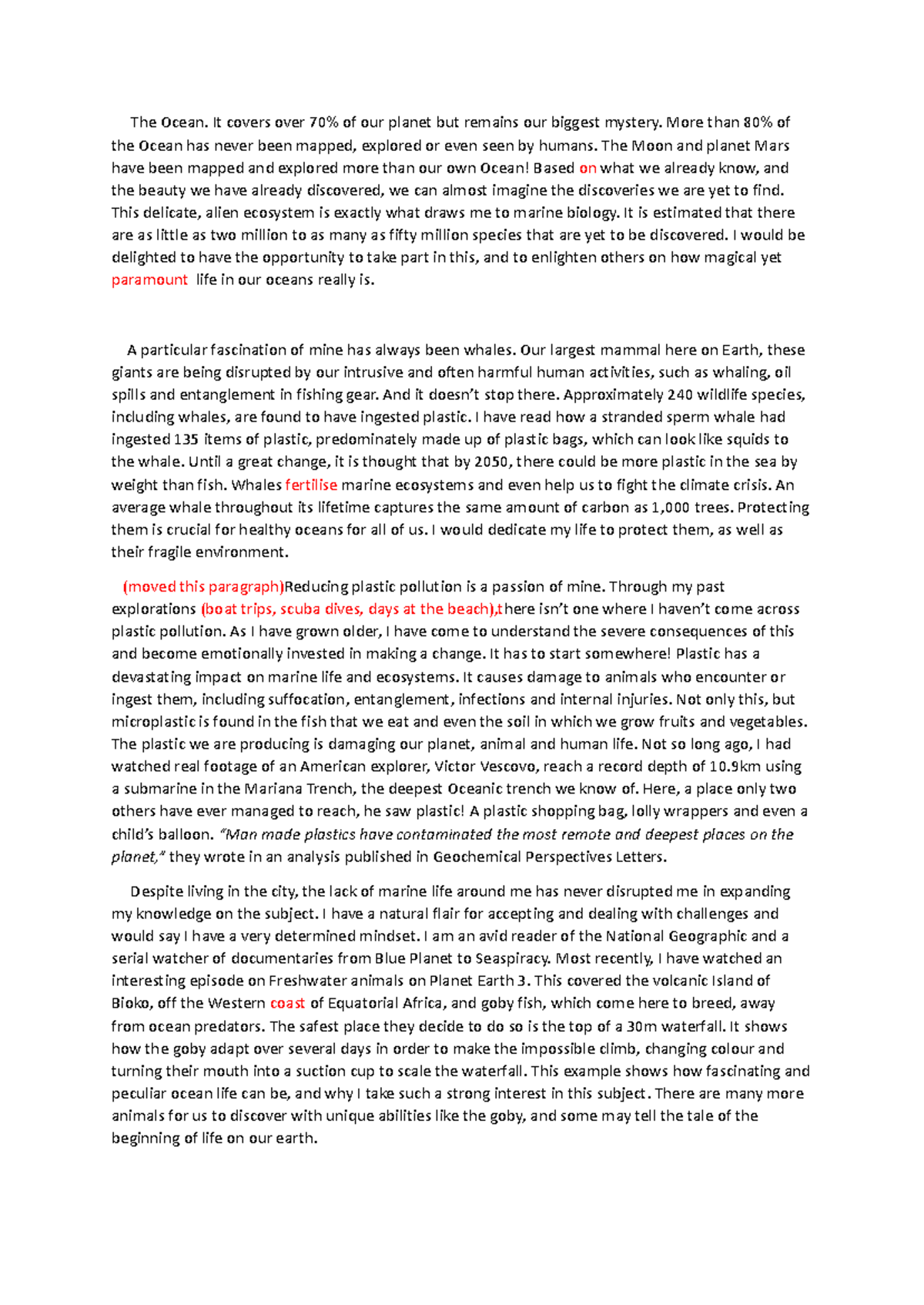 Marine Biology Personal Statement: Passion for Ocean Conservation - Studocu
