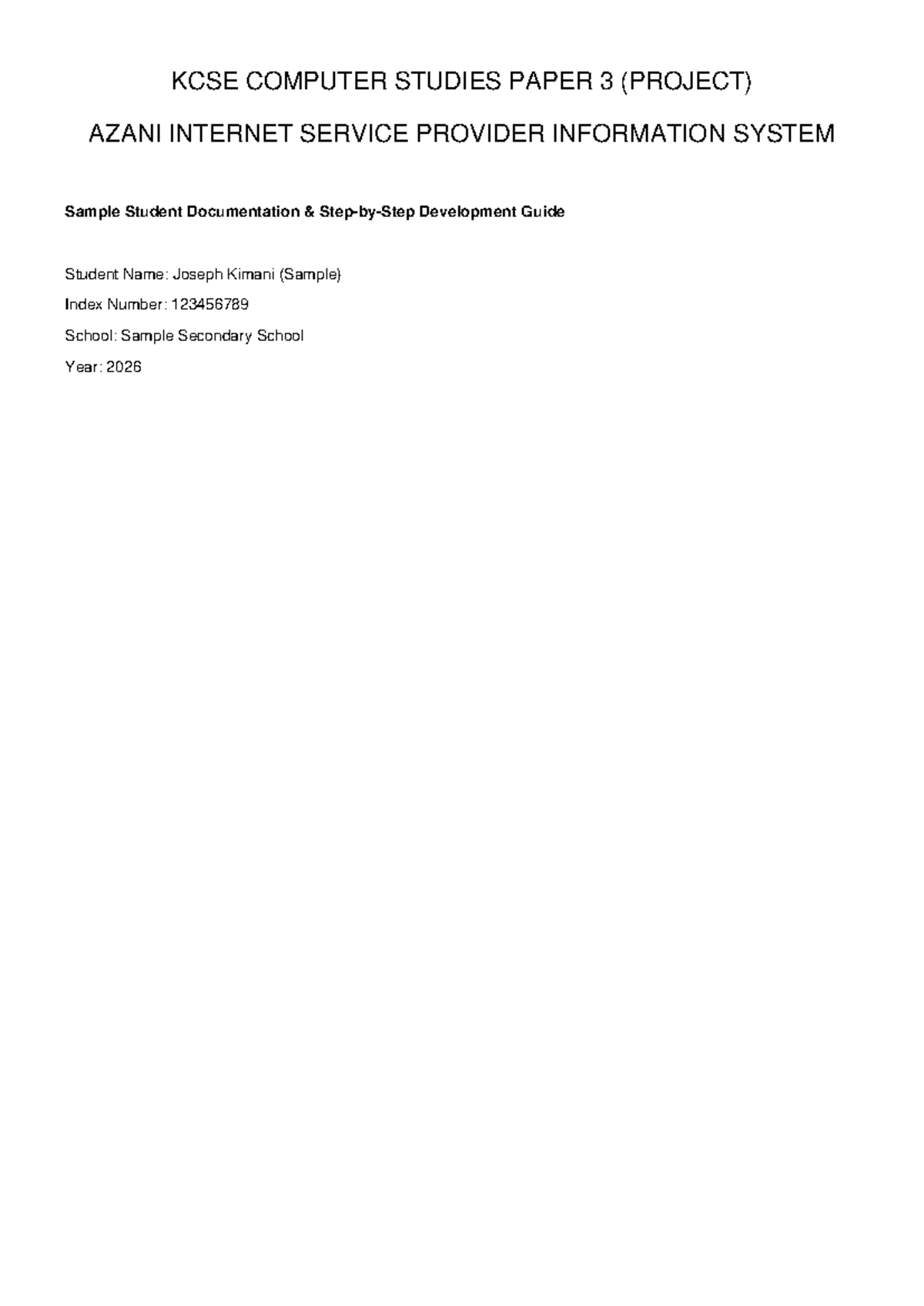 KCSE Computer Studies Paper 3 Project Guide: Azani ISP DBMS ...