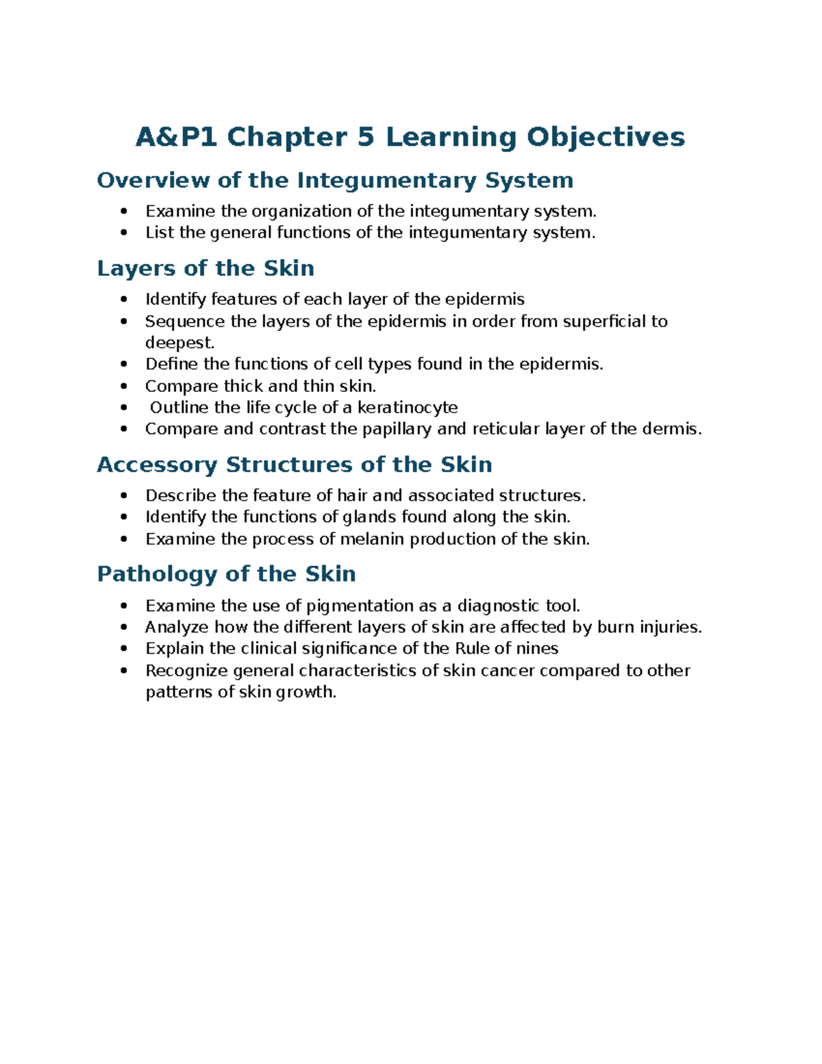 A&P1 Chapter 5: Integumentary System Overview & Functions - Studocu