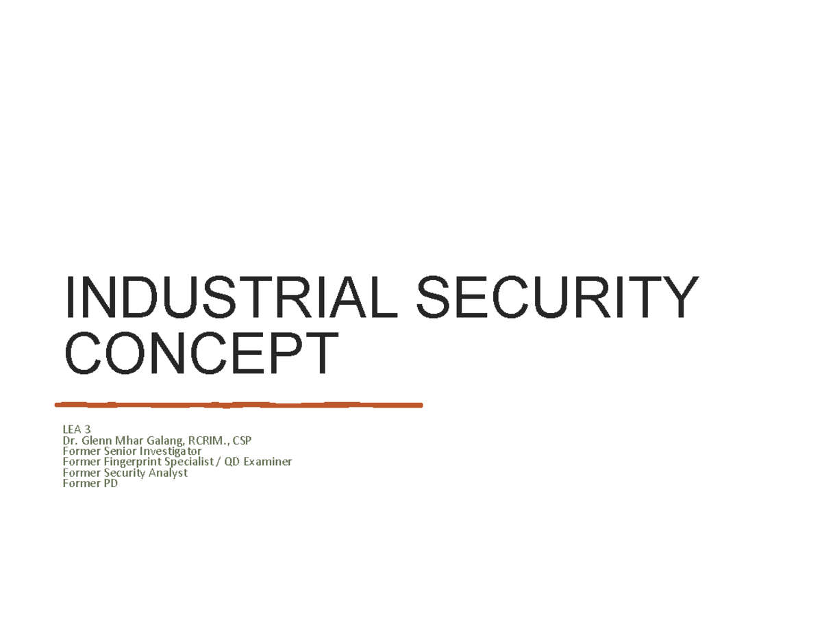 INDUSTRIAL SECURITY CONCEPTS LEA 3: Overview and Key Principles - Studocu