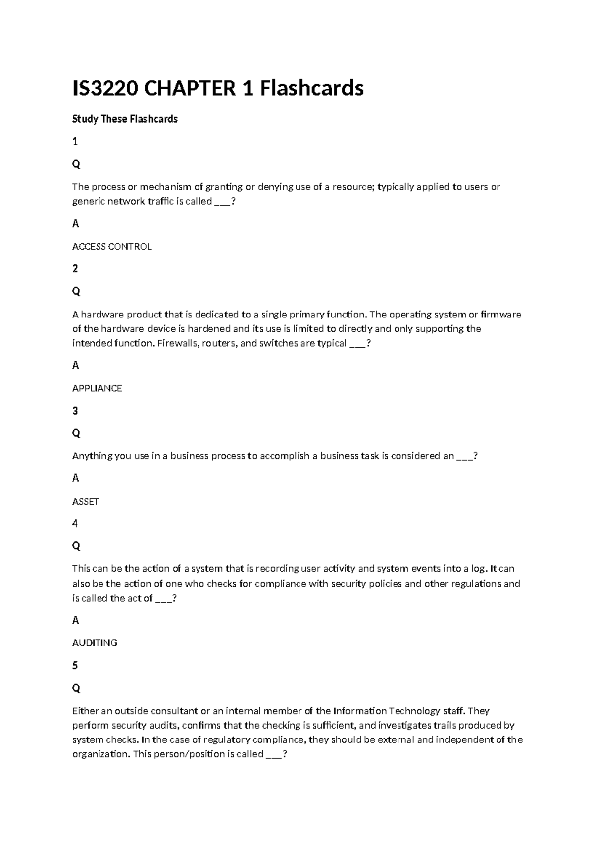 IS3220 Chapter 1 Security Flashcard Study Guide - Studocu