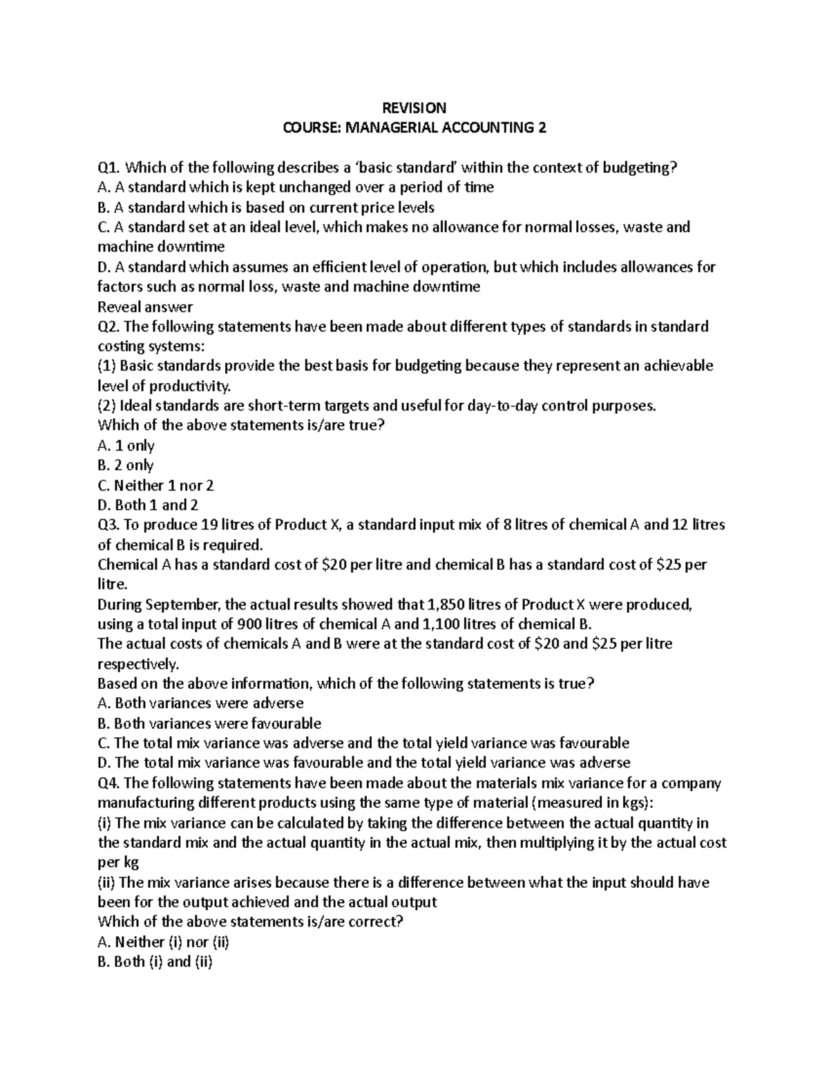 Revision Notes: Managerial Accounting 2 (MA2) - Studocu
