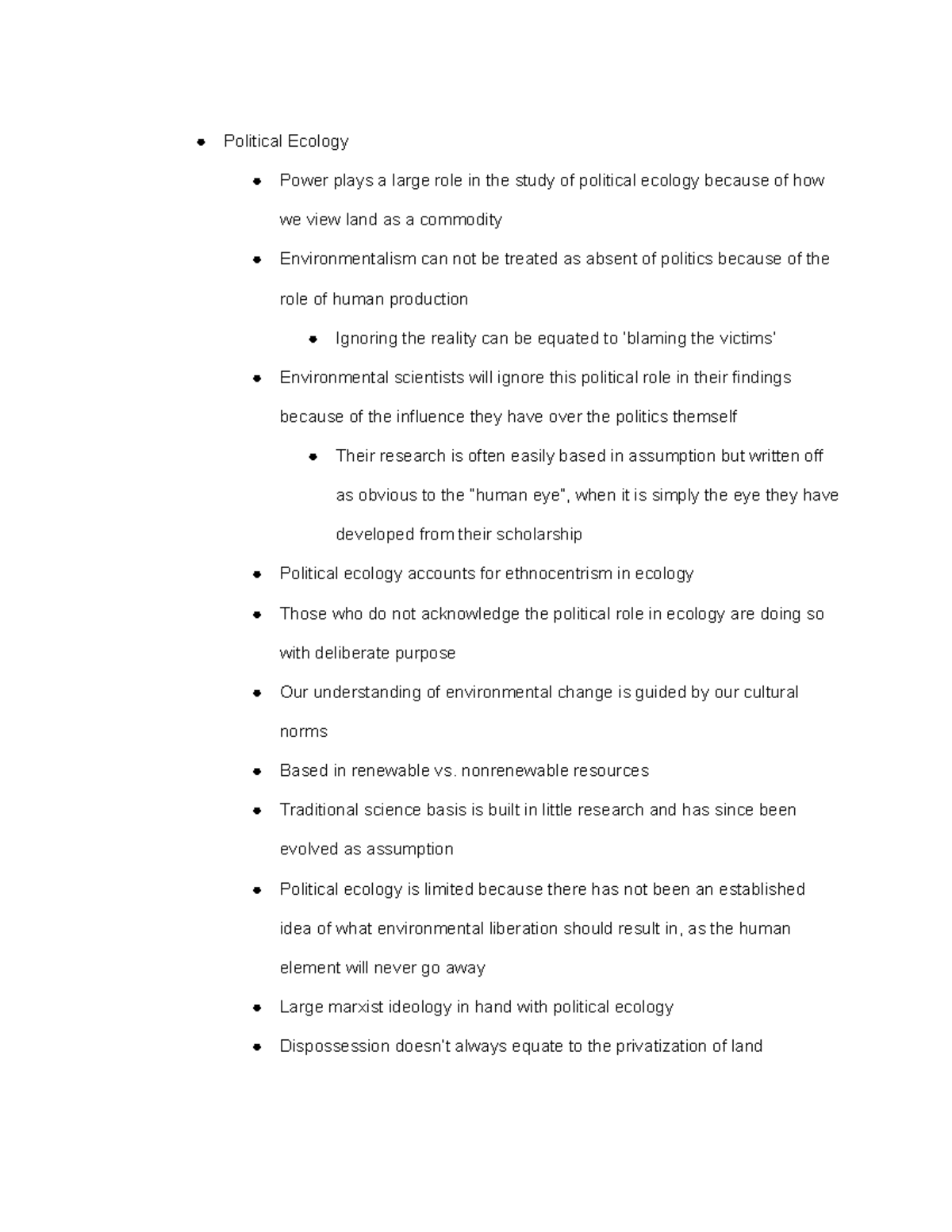 ANTH059- “Political ecology” Notes - Political Ecology Power plays a ...