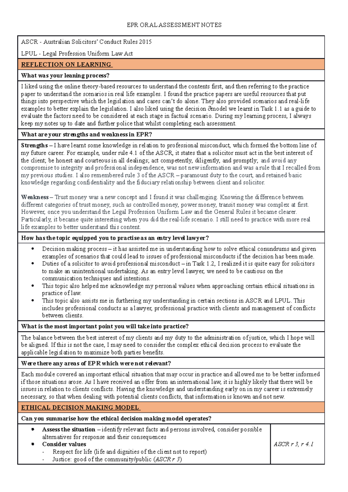 EPR ORAL Assess. Notes & Reflection - AG - Studocu