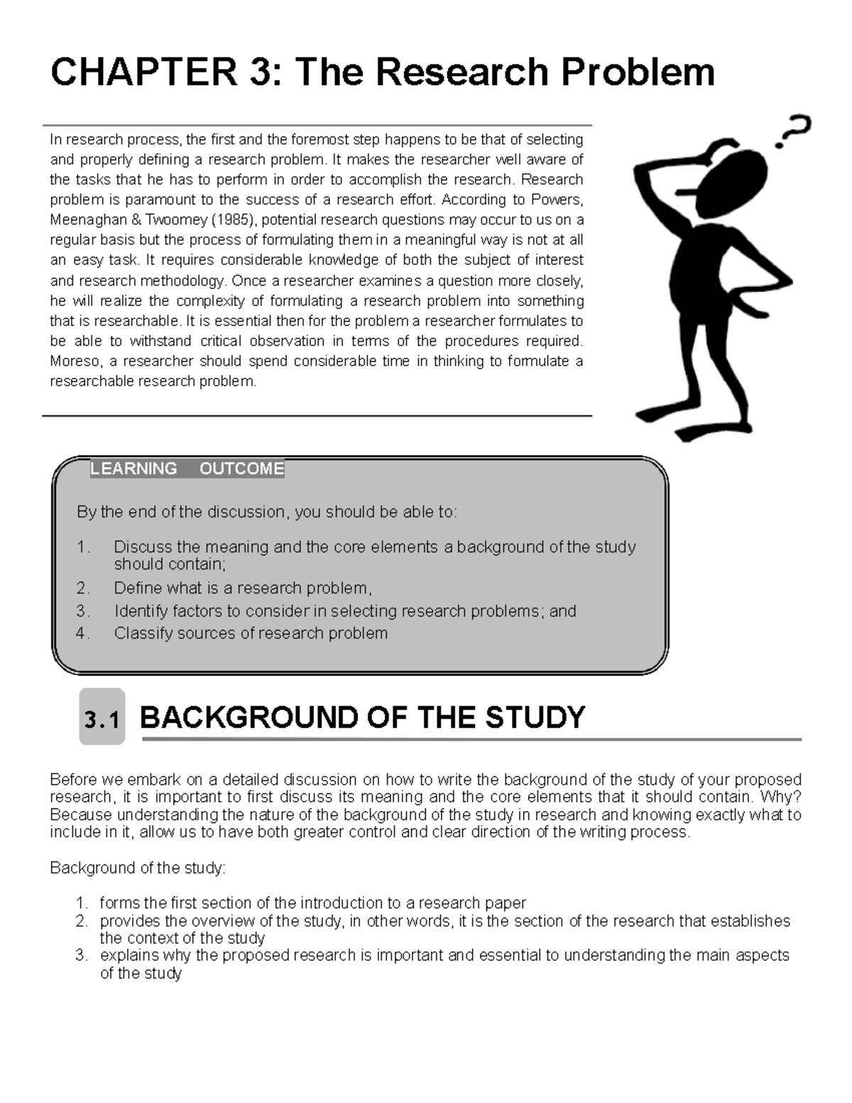 Study Guide 3 NCM - CHAPTER 3: The Research Problem In research process, the first and the ...