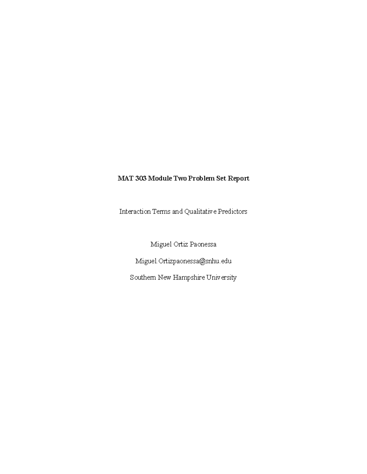 MAT 303 Module Two: Regression Analysis of Fuel Economy and Predictors - Studocu