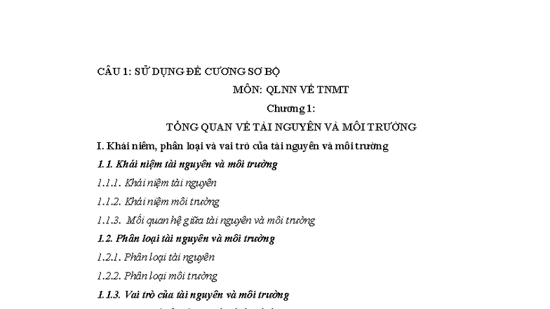 Tổng Quan Tài Nguyên và Môi Trường - QLNN VỀ TNMT Chương 1 - Studocu
