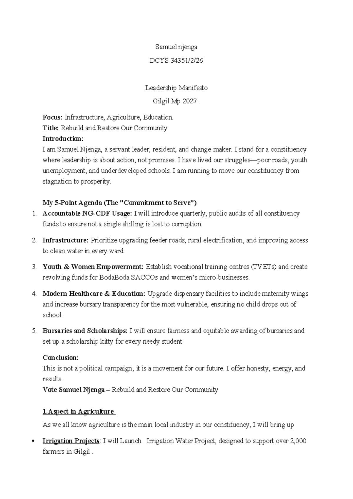 DCYS Leadership Manifesto: Rebuild & Restore Gilgil 2027 - Studocu