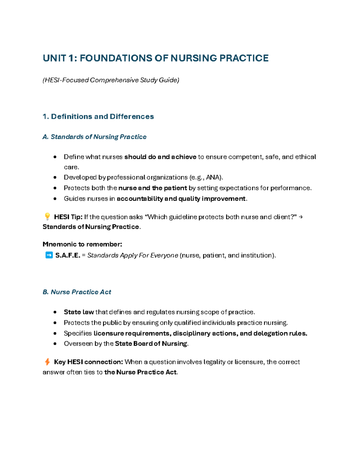 NSG521 Comprehensive Study Guide for Exam 1: Foundations of Nursing ...