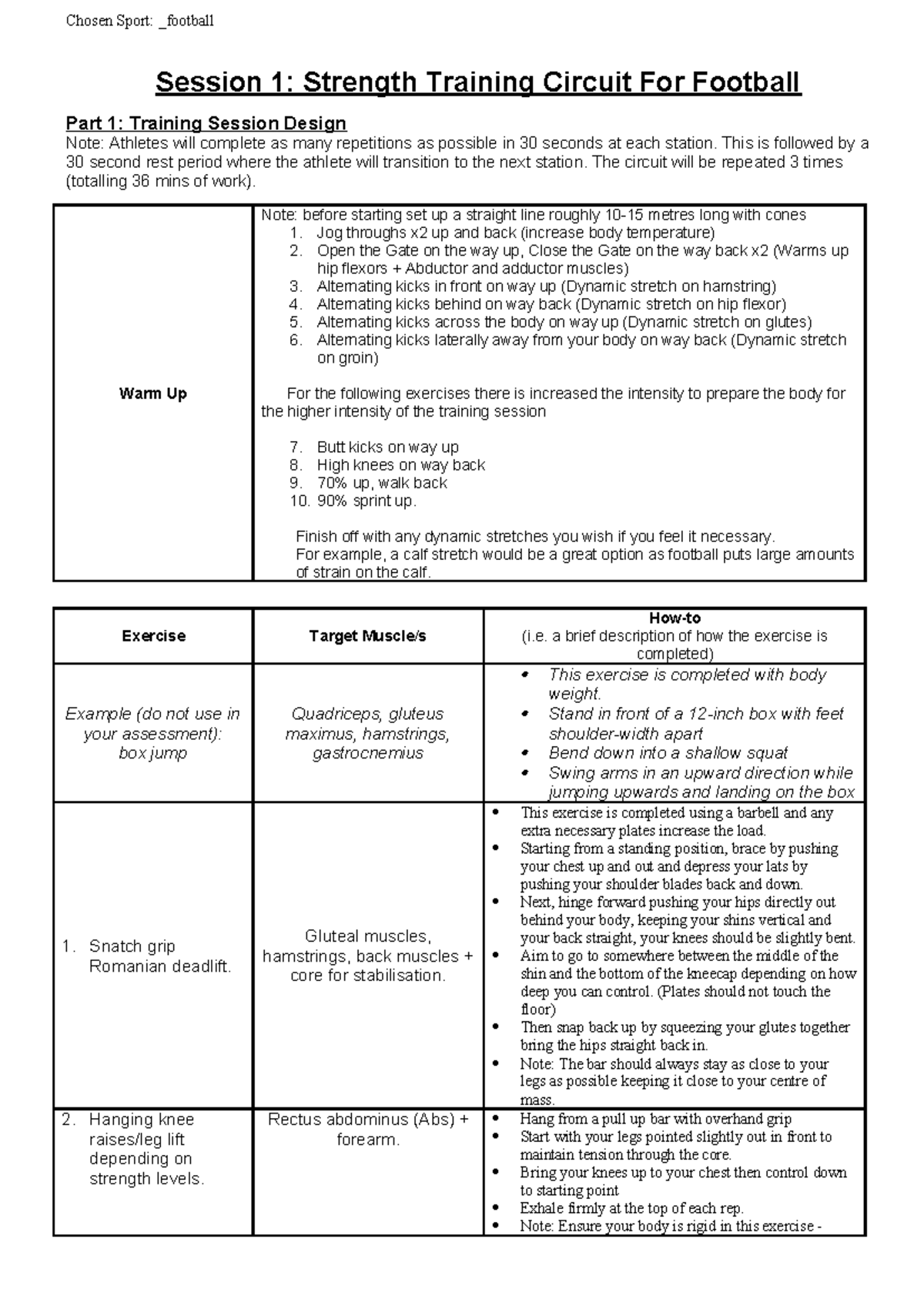 Football Strength Training Circuit: Session 1 Design & PEEL Analysis ...