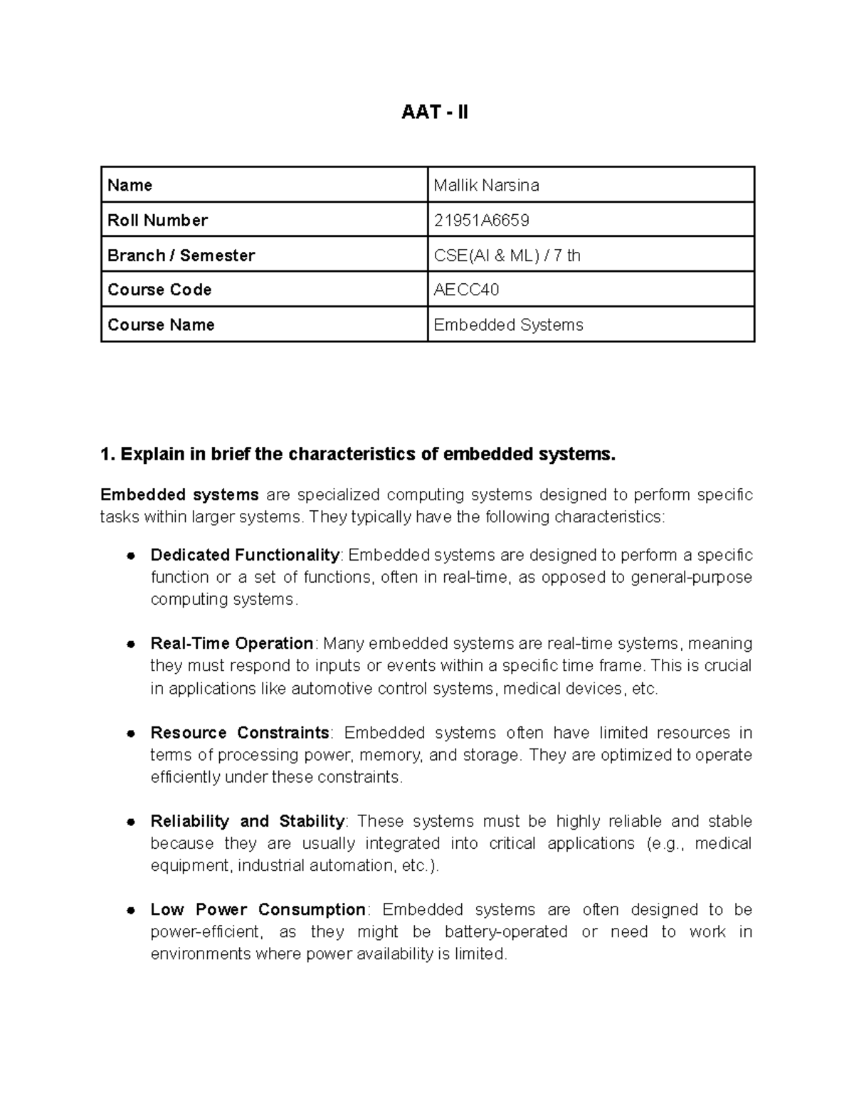 AAT II AECC40 Embedded Systems Lecture Notes and Summaries - Studocu