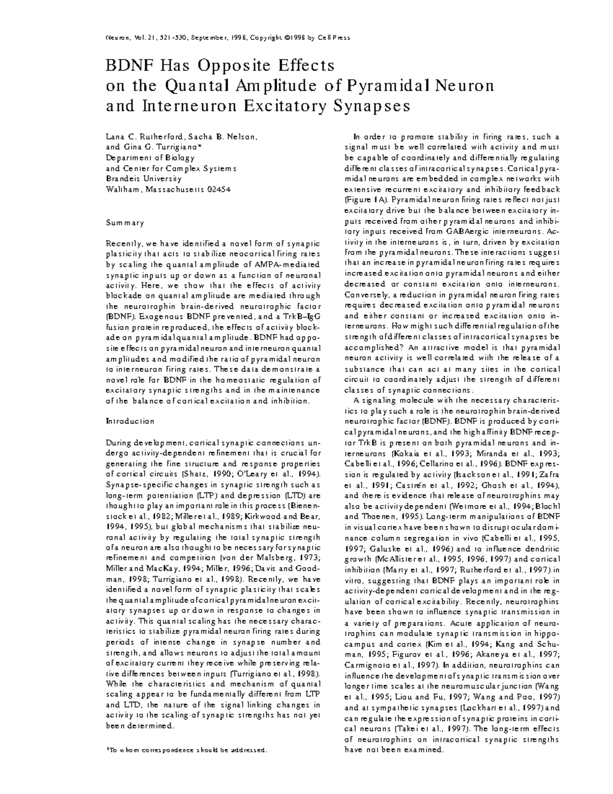 BDNF's Opposing Effects on Pyramidal and Interneuron Quantal Amplitude ...