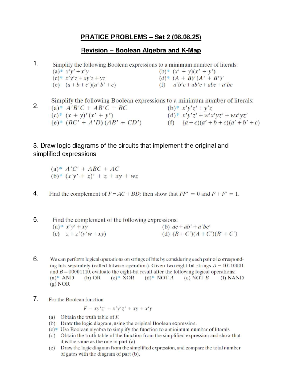 PP2 - Practice Problem set 2 - Digital principles and Computer ...