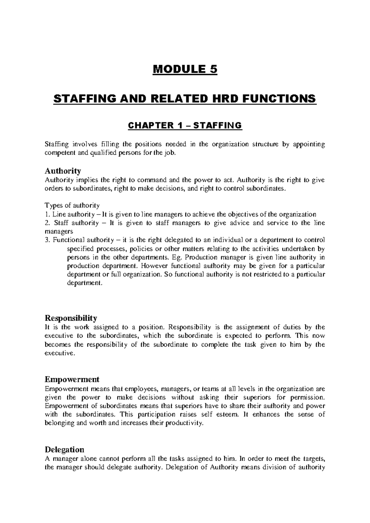 POM 5 - Lecture Notes on Staffing & HR Functions - Studocu
