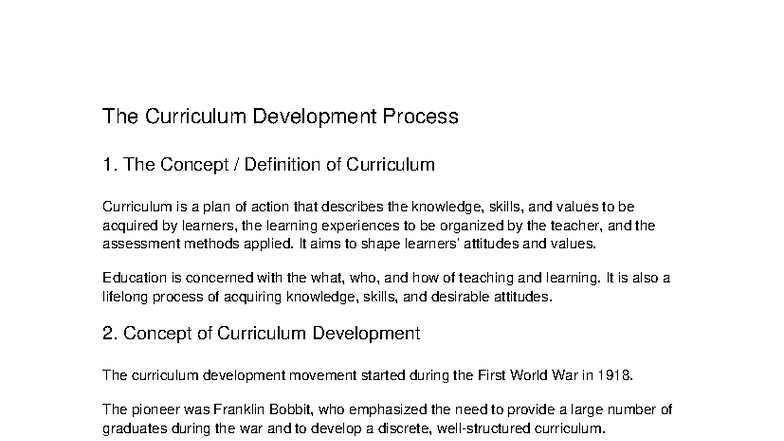 Curriculum Development Process: Key Concepts and Importance - Studocu