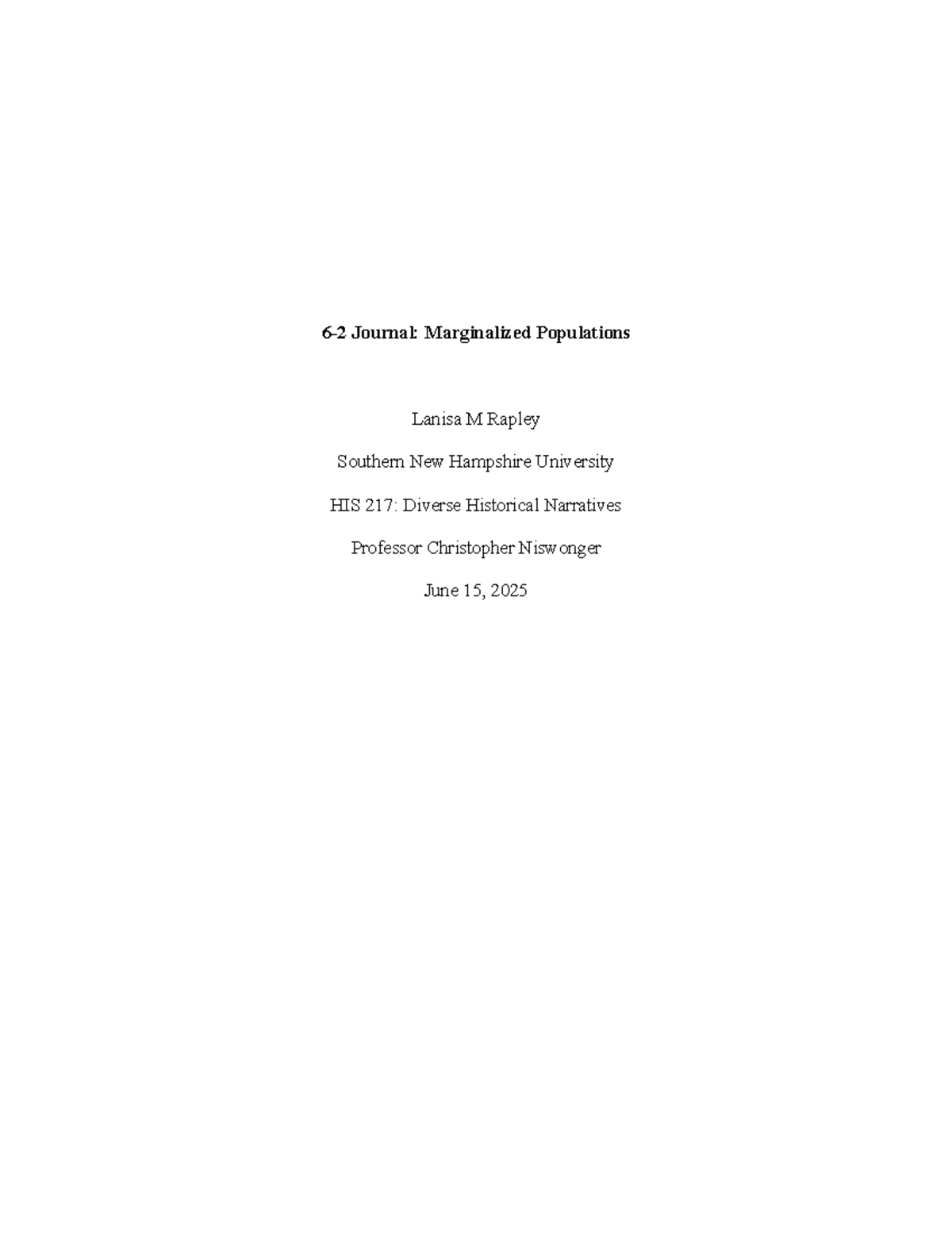 HIS 217 Module 6 Journal: Understanding Marginalized Populations - Studocu
