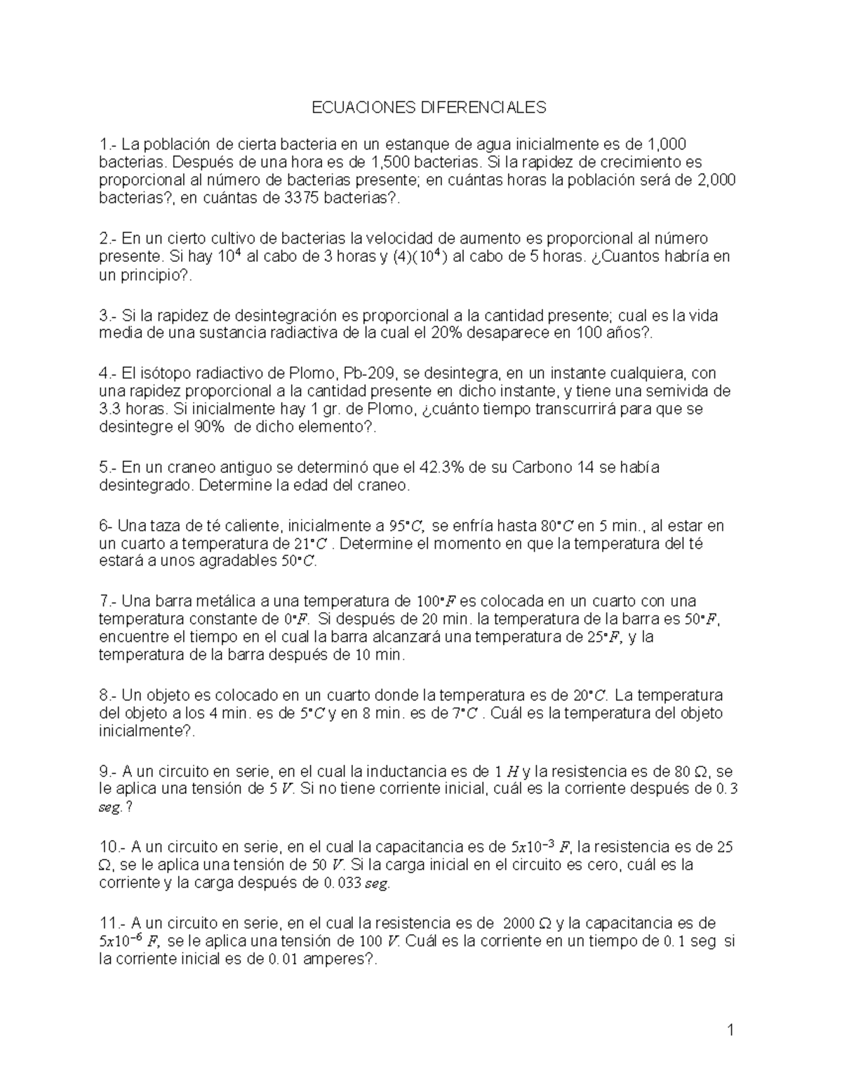 ECUACIONES DIFERENCIALES: Ejercicios y Aplicaciones - Studocu