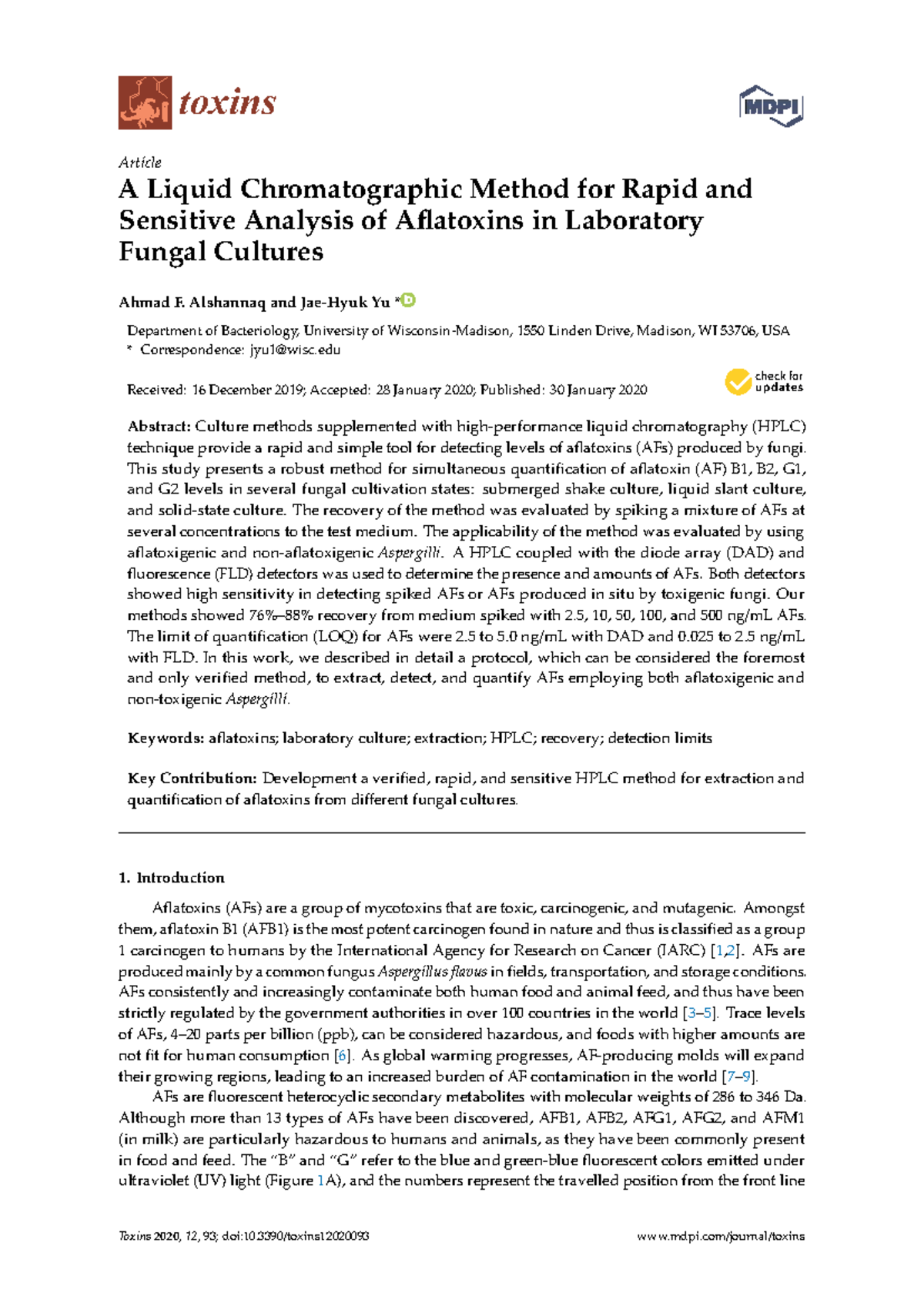 HPLC Method for Rapid Detection of Aflatoxins in Fungal Cultures - Studocu
