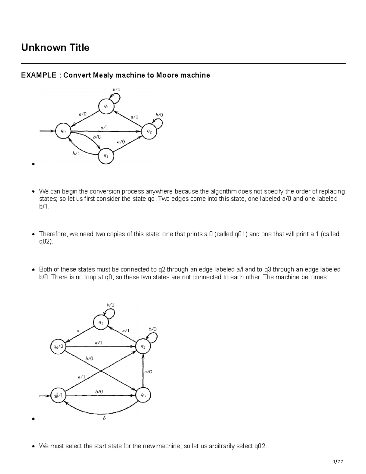 Convert Mealy machine to Moore machine - Two edges come into this state ...