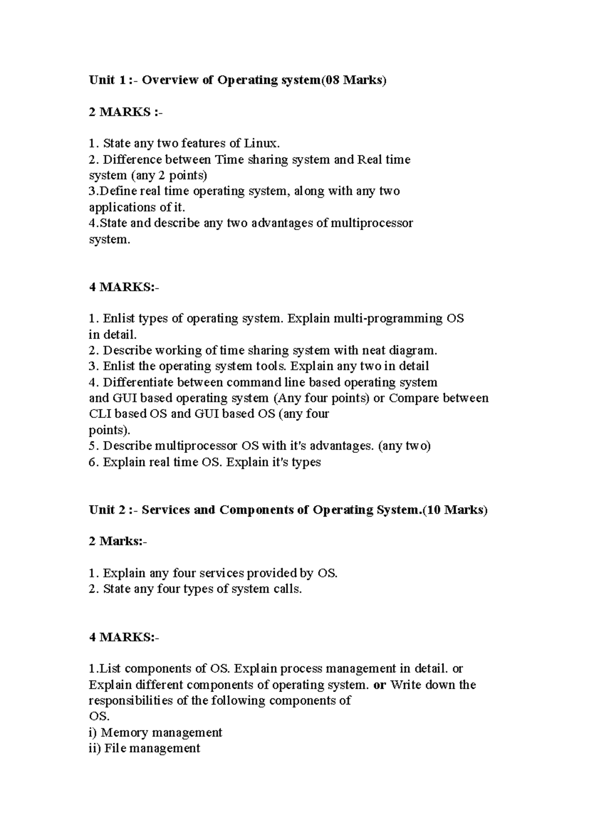Sessional question bankdocx - Unit 1 :- Overview of Operating system(08 ...