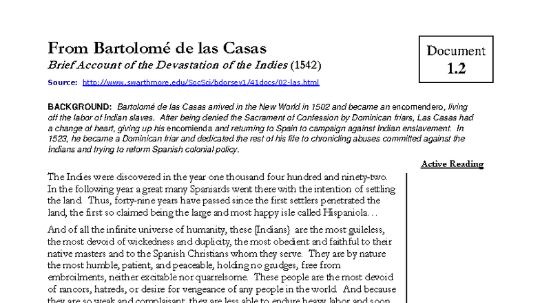 APWH Primary Source: Bartolomé de las Casas on the Devastation of the ...