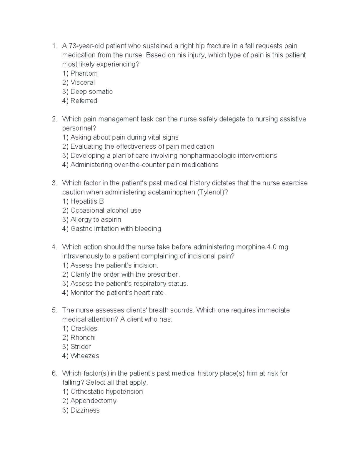 NCLEX Review Questions: Pain Management & Patient Safety - Studocu