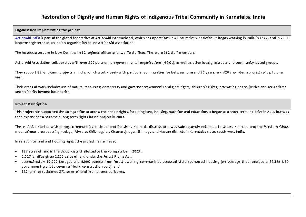 Restoration of Rights for Koraga Tribe: A Project Summary in Karnataka ...