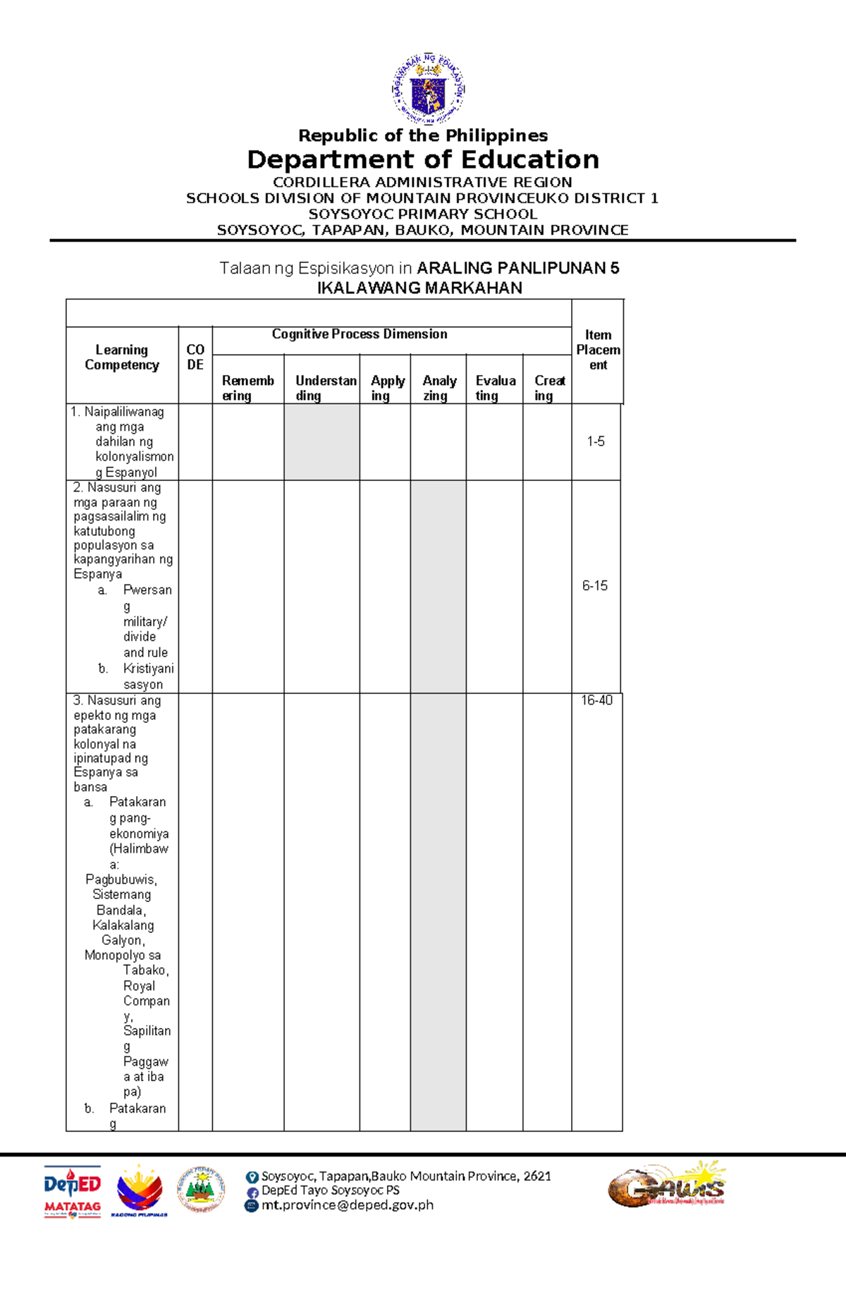 AP 5 Second Grading - AP 5 - Republic of the Philippines Department of ...