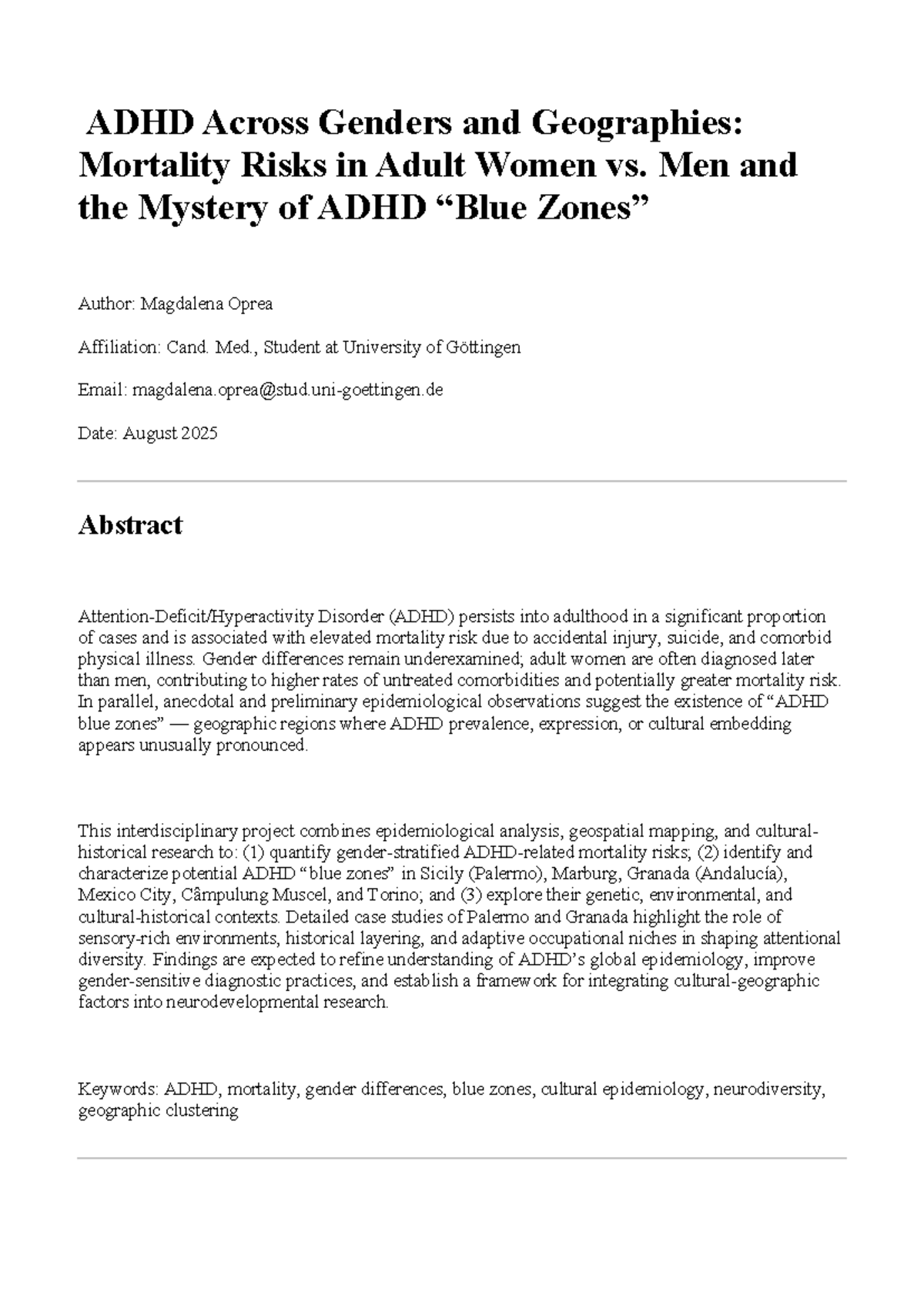 ADHD Mortality Risks: Gender & Geographic Insights (ADHD ROL) - Studocu