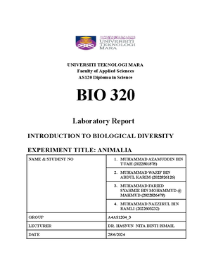 BIO320 Practical 4 Plantae Lab Report - UNIVERSITI TEKNOLOGI MARA ...