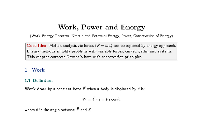 Work, Power, and Energy Theorem: JEE Core Concepts and Applications ...