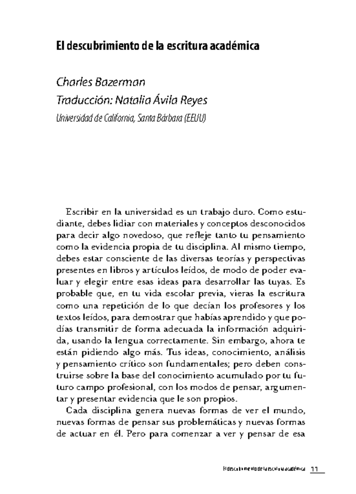 Bazerman - El descubrimiento de la escritura académica Metodologia - El ...